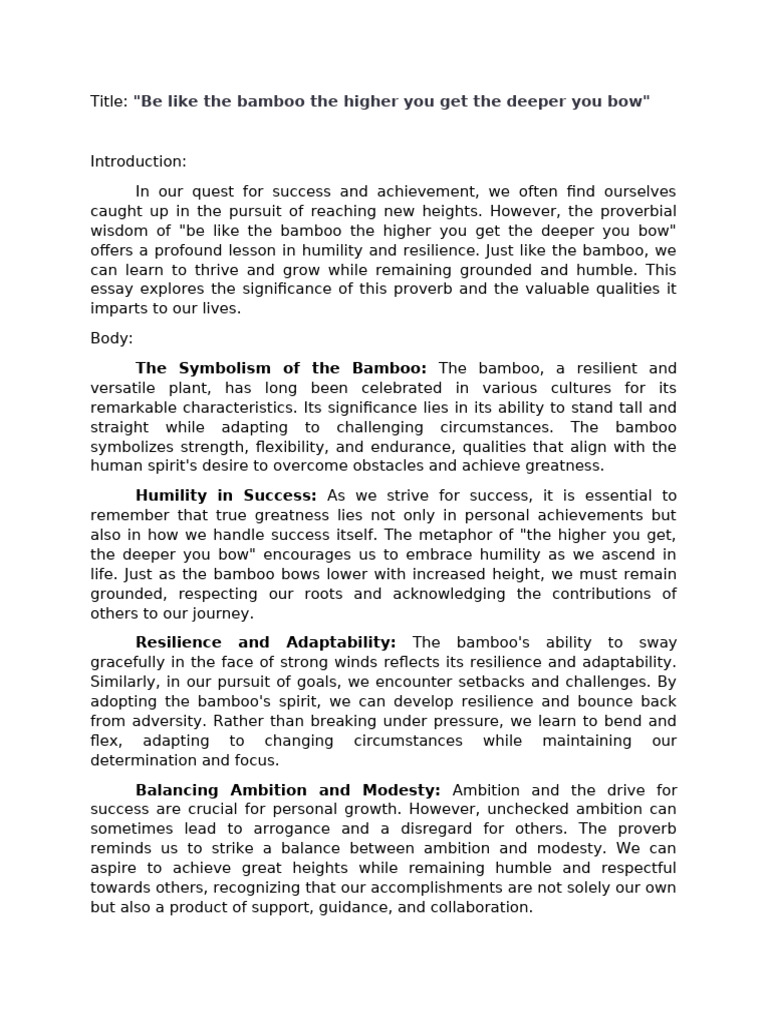 Be Like The Bamboo The Higher You Get The Deeper You Bow | PDF ...