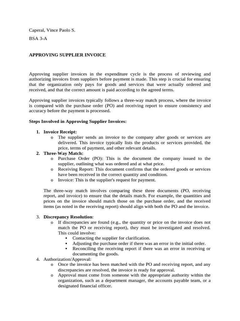 Approving Supplier Invoice Narrative | PDF | Accounts Payable | Receipt
