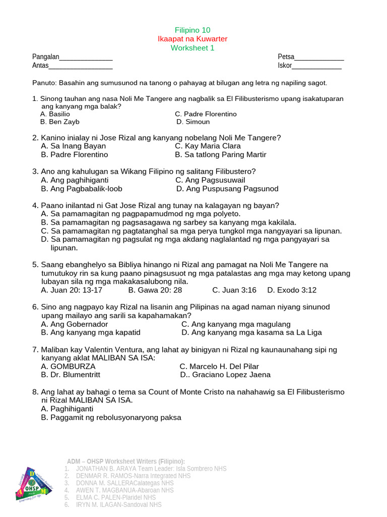 ADM-OHSP Filipino 10 Q4 | PDF