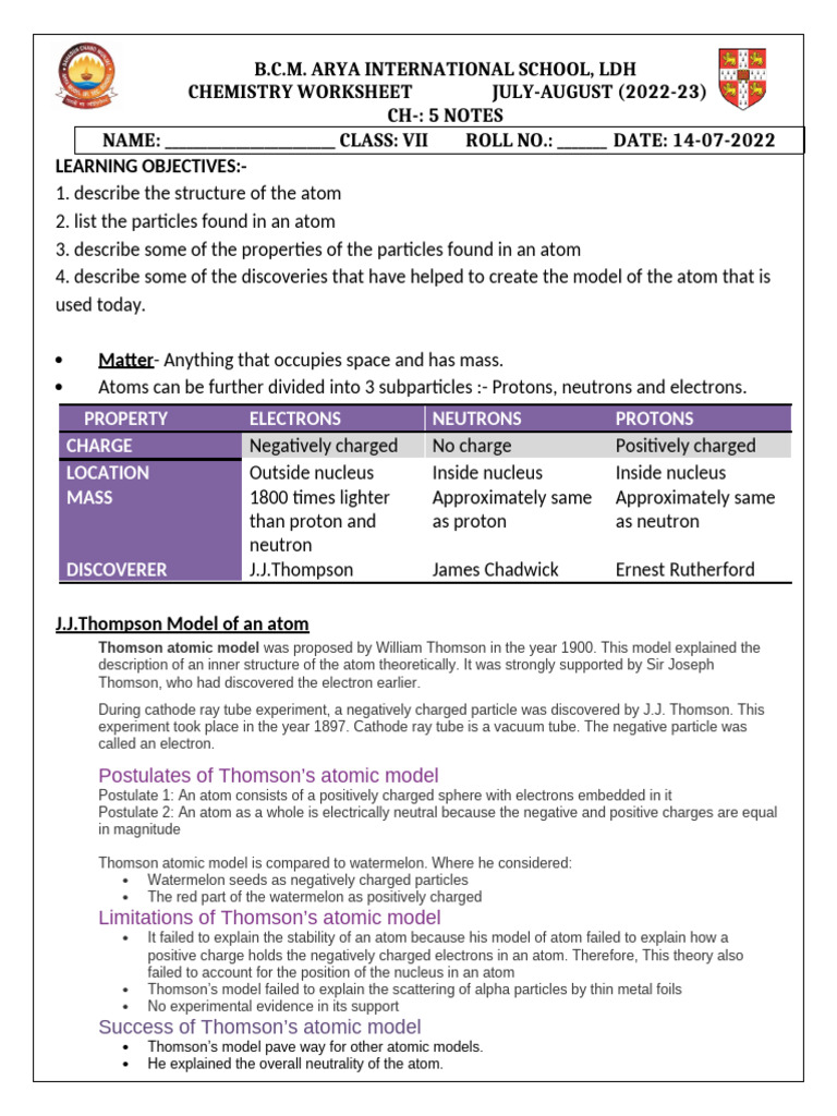 24-c-3240-CLASS 7 5.1 NOTES NB | PDF | Atoms | Atomic Nucleus