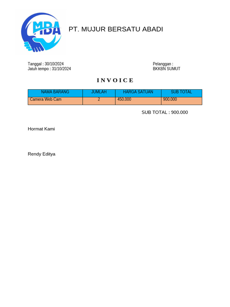 Pt. Mujur Bersatu Abadi: Invoice | PDF