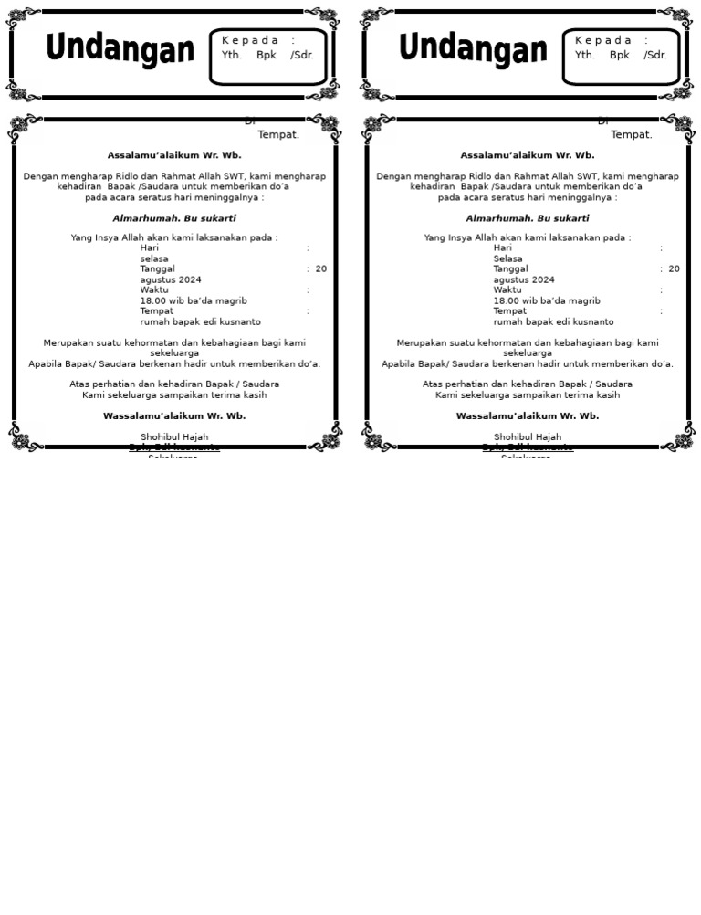 Undangan Do'a 100 Hari Bu Sukarti | PDF