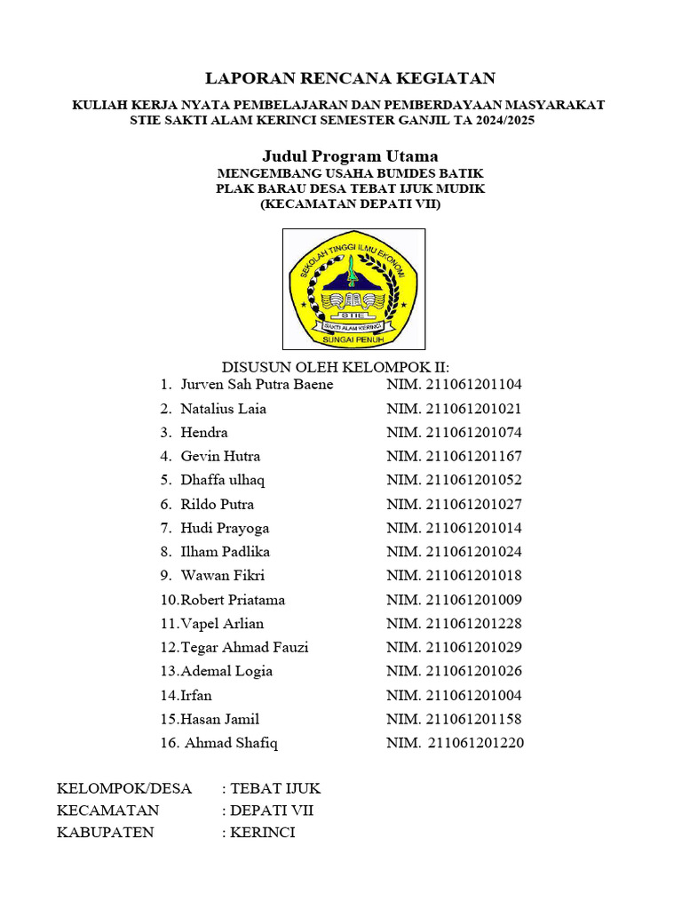 Format Laporan Rencana Kegiatan KKN 2024 (1) - 1 | PDF | Bisnis | Ilmu Sosial