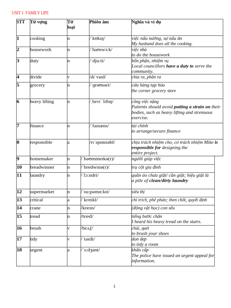 STT T V NG T Lo I Phiên Âm Nghĩa Và VÍ D : Have A Duty To | PDF