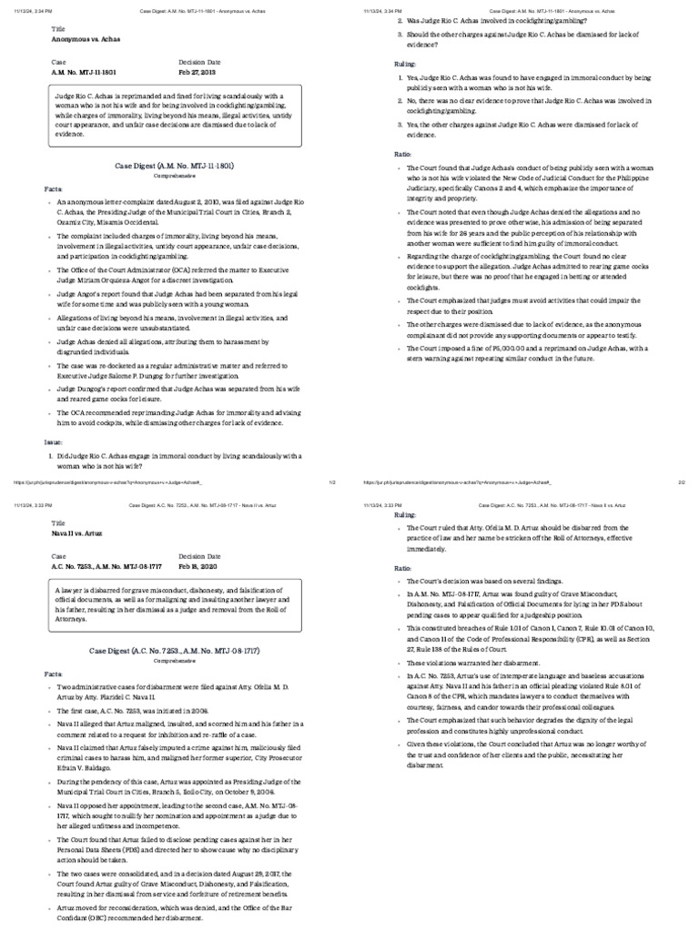 Judicial Ethics Case Digests | PDF | Justice | Crime & Violence