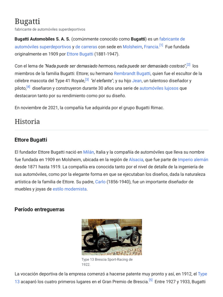 Bugatti - Wikipedia, La Enciclopedia Libre | PDF | Fabricantes de ...