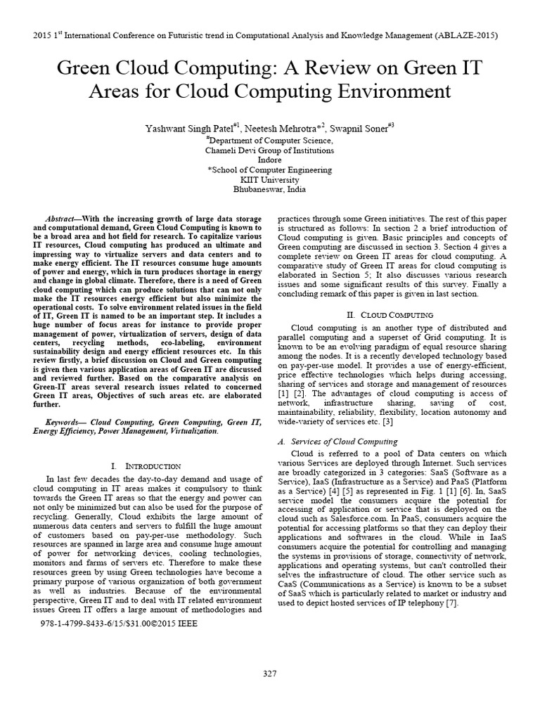 Green Cloud Computing A Review On Green IT Areas For Cloud Computing Environment | PDF | Cloud ...