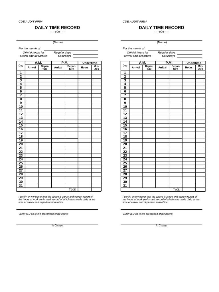 Daily Time Record Daily Time Record | PDF