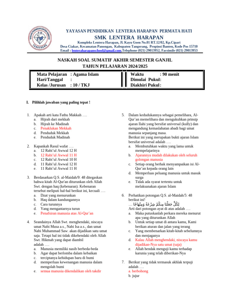 Soal PAS Ganjil 2024 | PDF