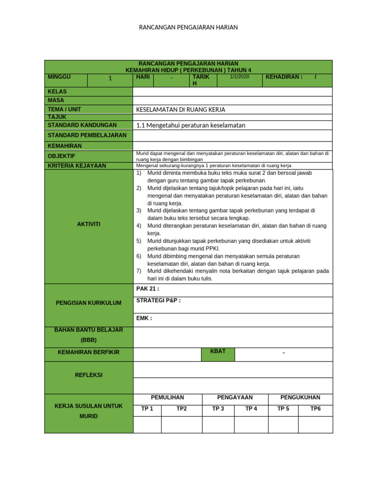 RPH KH (Kebun Unit 1) | PDF