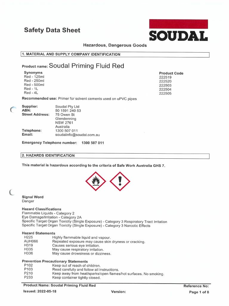 Soudal Priming Fluid Red SDS | PDF