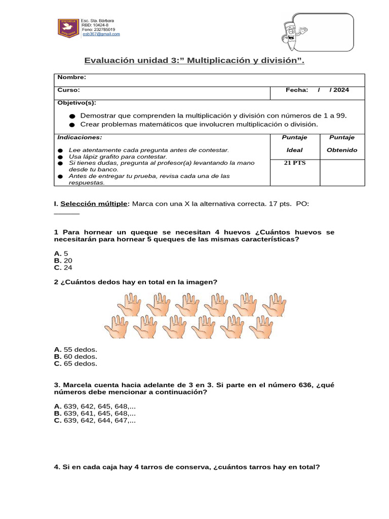 Evaluación de Multiplicación y División | PDF | Multiplicación