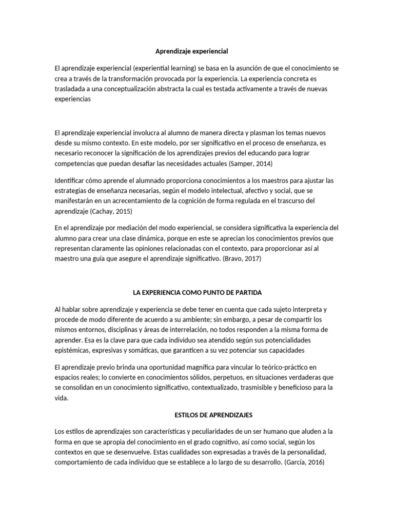 Aprendizaje Experiencial | PDF | Aprendizaje | Experiencia