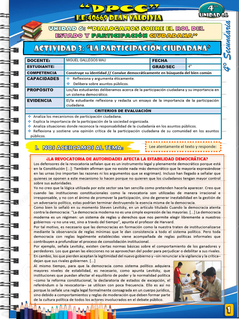 4° DPCC - Actv.03-Unid.6 2024 | PDF | Democracia | Ideologías políticas