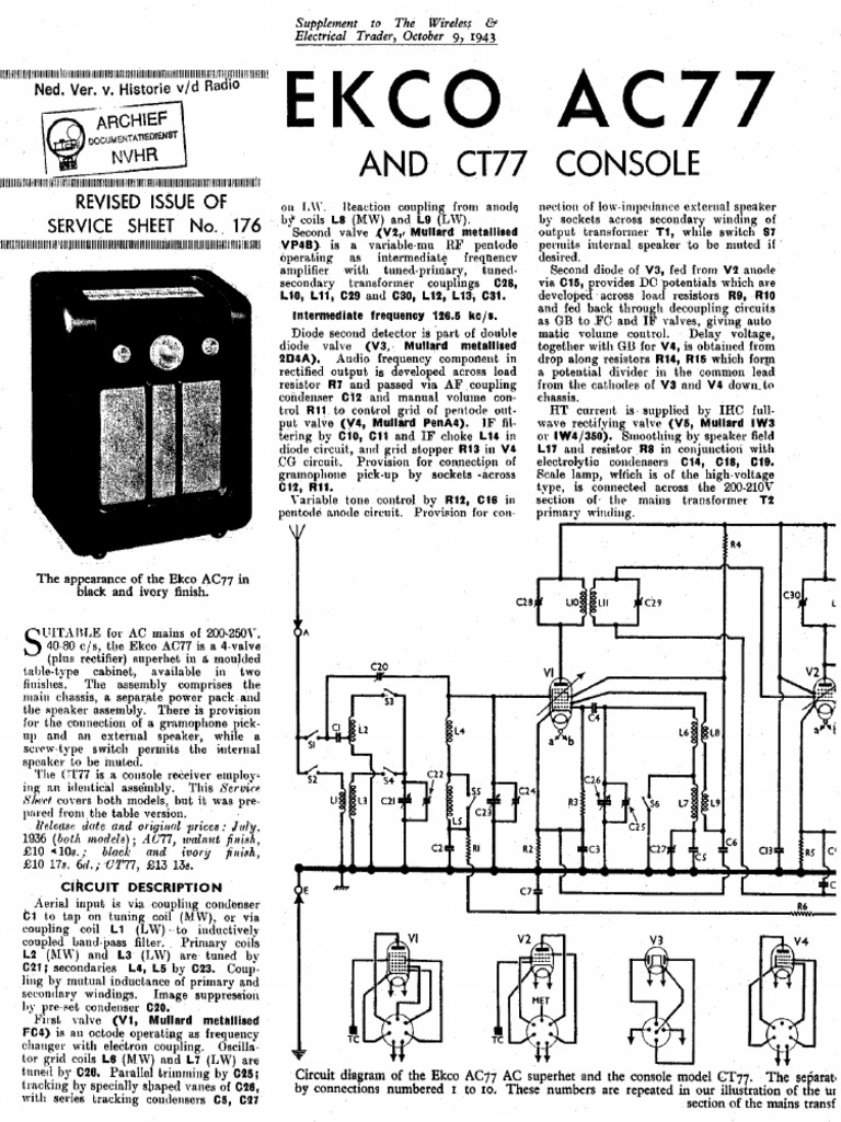 Ekco Ac77 ct77 Console Receiver 1943 SM | PDF