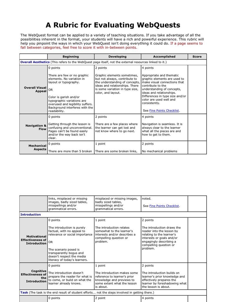A Rubric For Evaluating WebQuests | PDF | Typography | Epistemology