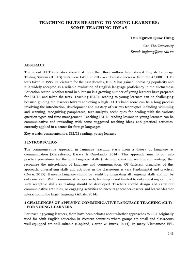 Teaching Ielts Reading To Young Learners: Some Teaching Ideas | PDF ...