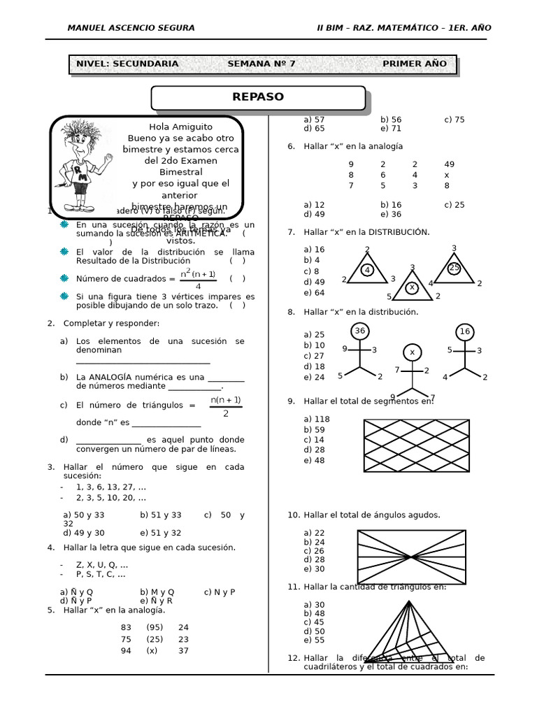 1ER AÑO - RM - GUIA Nº7 - Repaso | PDF