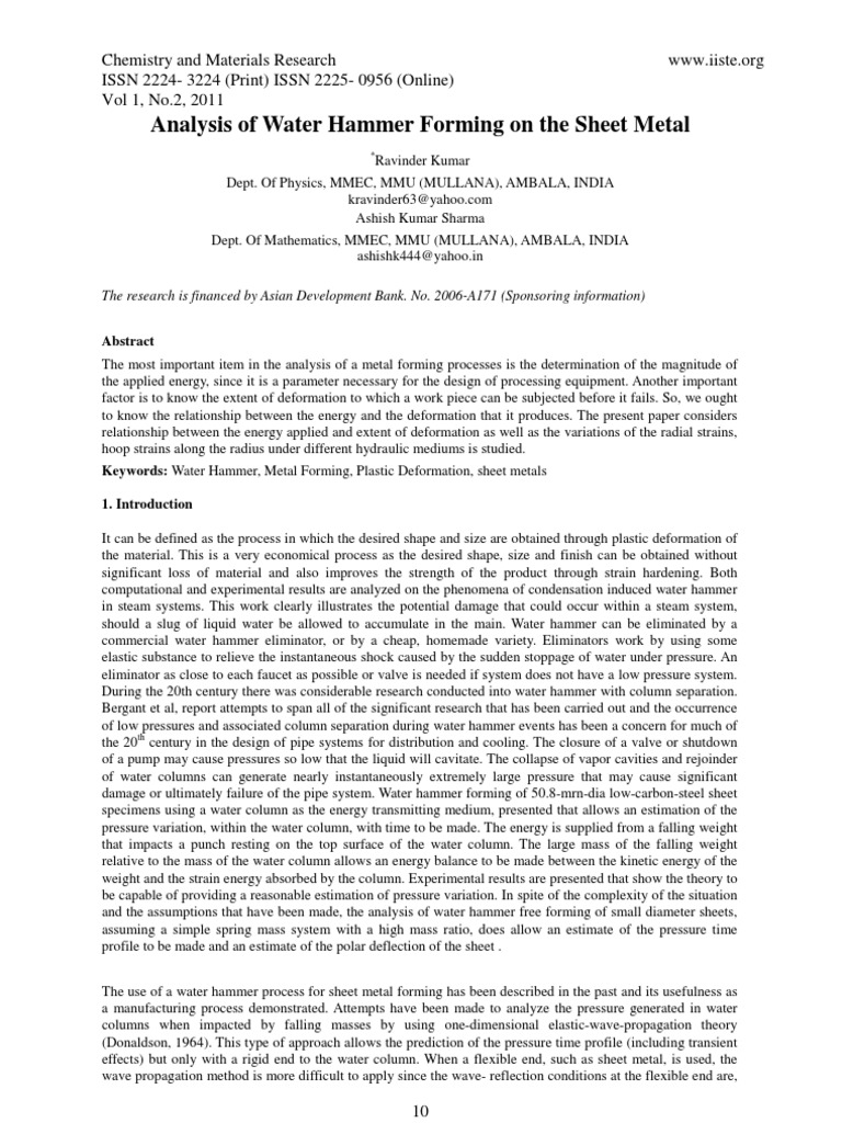 Analysis of Water Hammer Forming On The Sheet Metal | PDF | Deformation ...