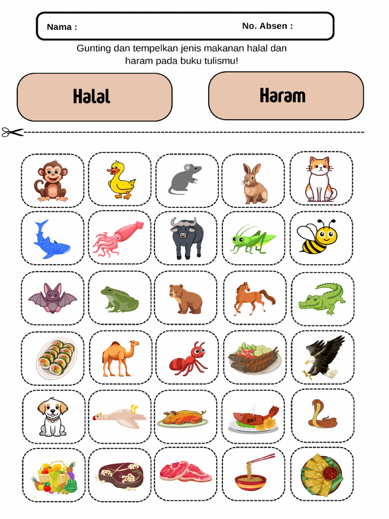 Makanan Halal Dan Haram Lembar Kerja Pendidikan Agama Islam Coklat ...