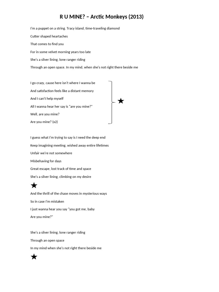 Arctic Monkeys: "R U Mine?" Lyrics | PDF