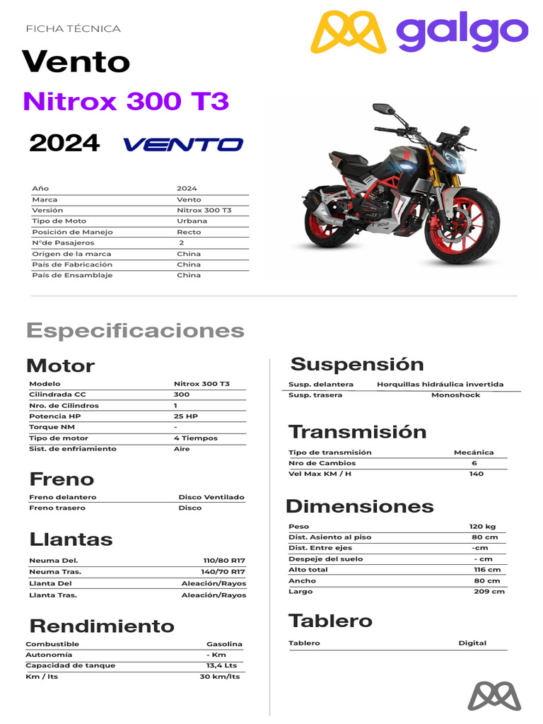 Ficha T Cnica Vento Nitrox 300 T3 Galgo | PDF