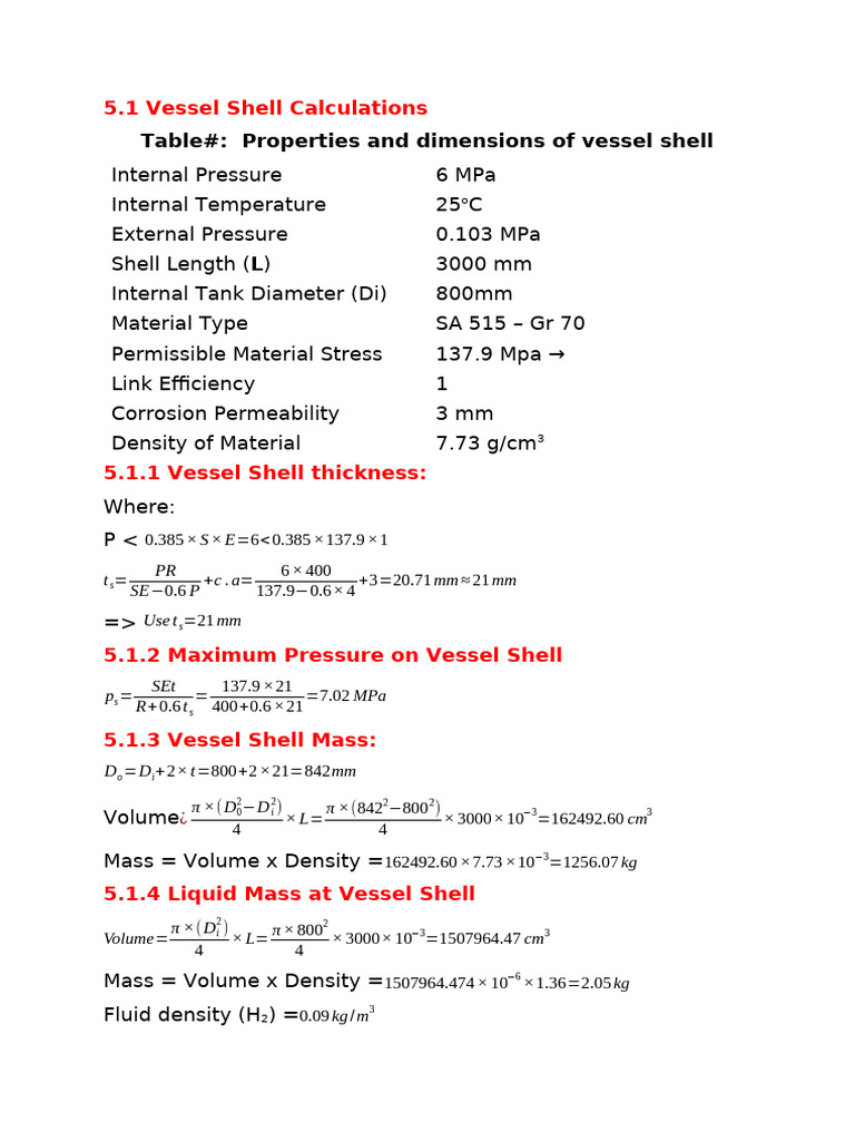 Vessel Shell and Head Calculations | PDF | Density | Volume
