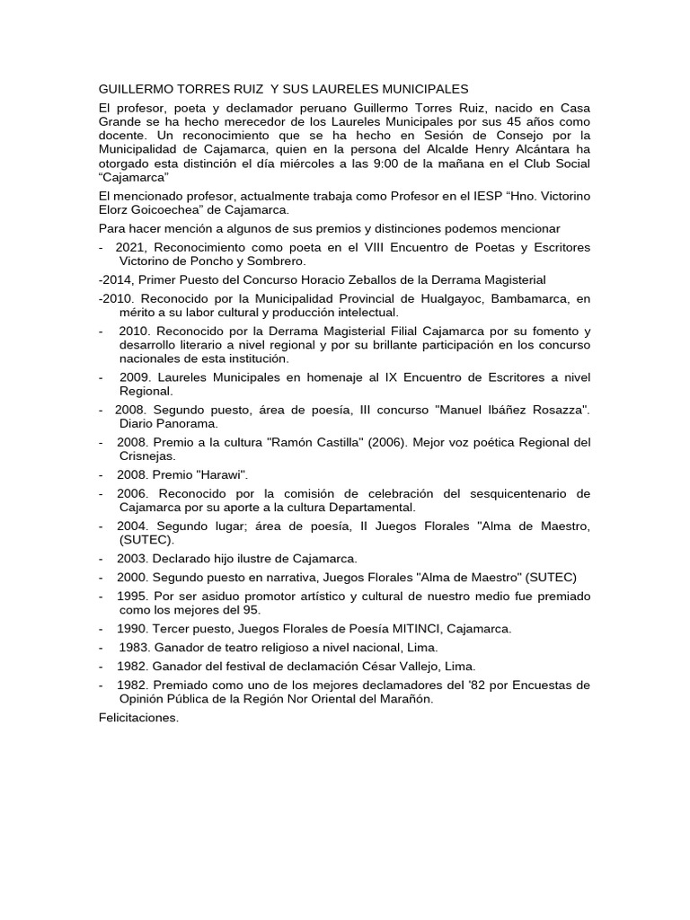 Guillermo Torres Ruiz - Laureles | PDF