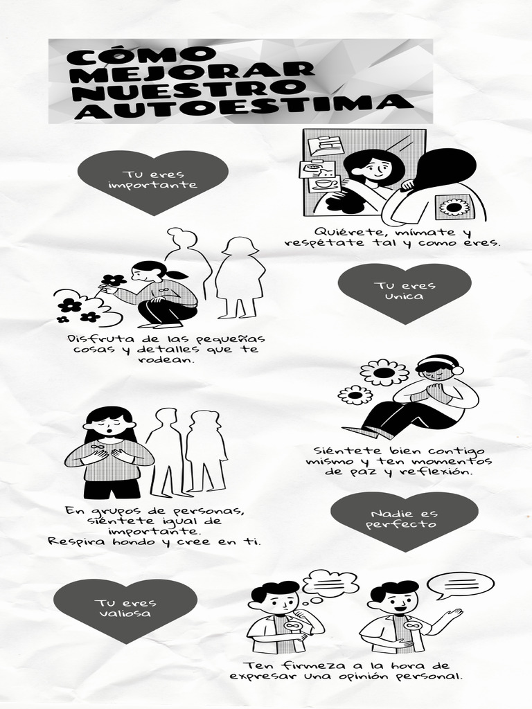 Infografía Autoestima Consejos Guía Doodle Minimalista Textura Blanco y ...