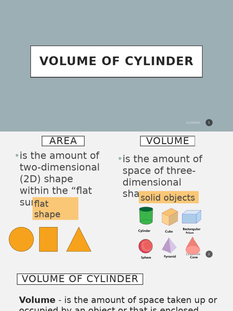Volume Calculations for Cylinders | PDF | Area | Volume