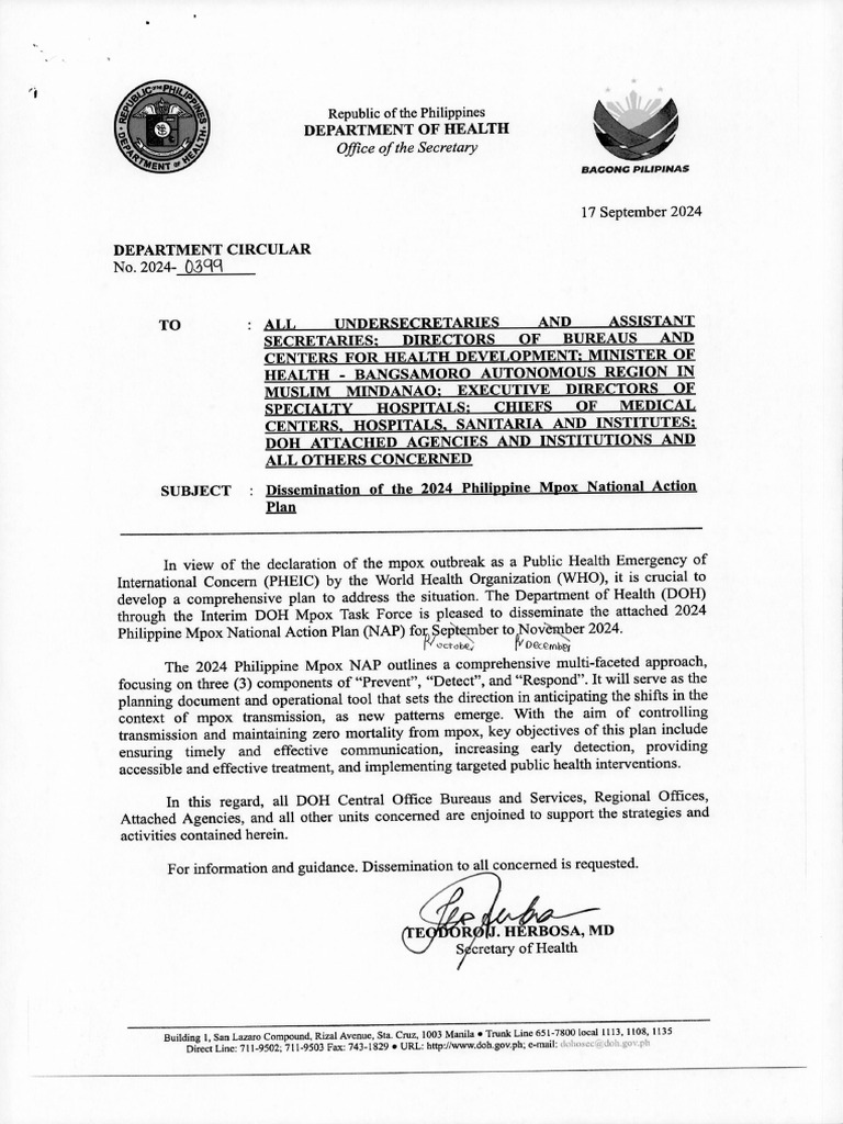 Department Circular 2024-0399-1 | PDF | Health Policy | Immunology