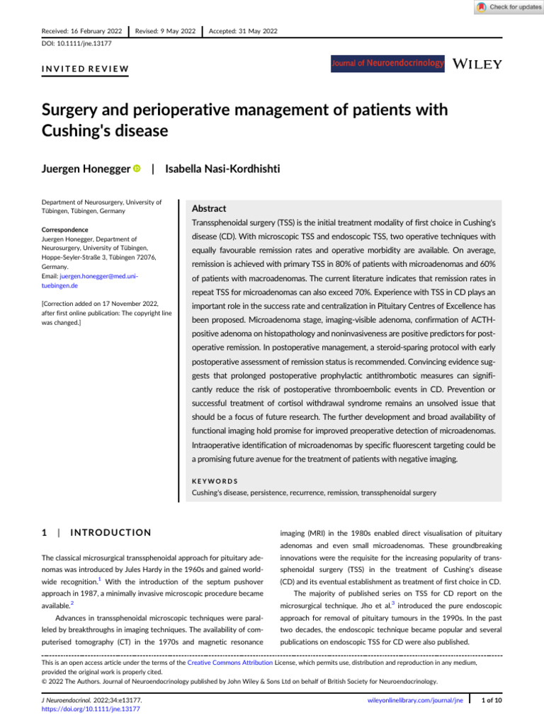 Surgery and Perioperative Management of Patients With Cushing S Disease ...