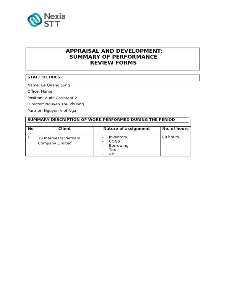 Lê Quang Long - Review Form - Tsis | PDF | Audit | Thought