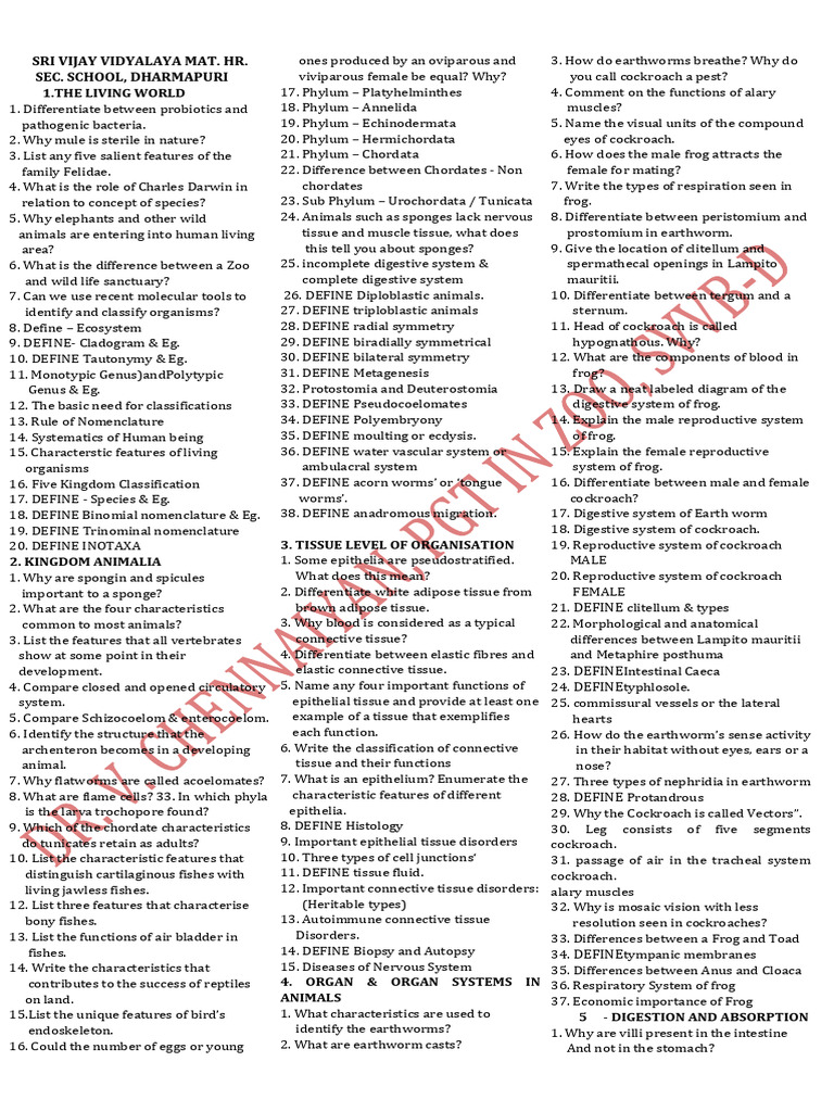 11th Zoology EM Important Questions English Medium PDF Download | PDF | Heart | Blood