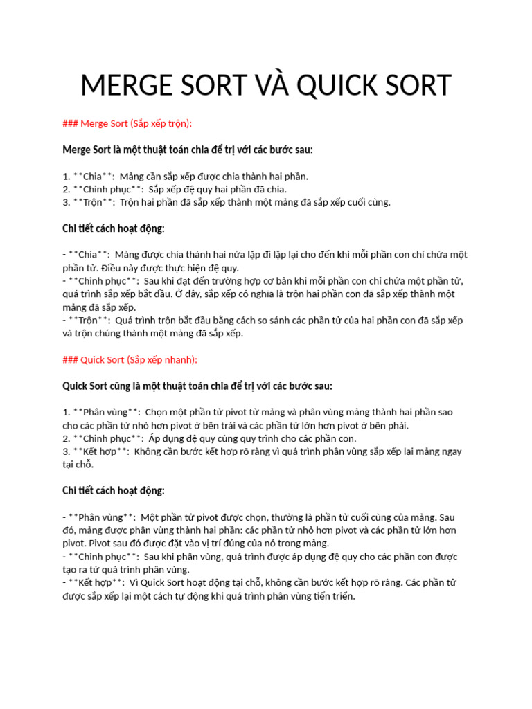 Merge Sort Và Quick Sort | PDF
