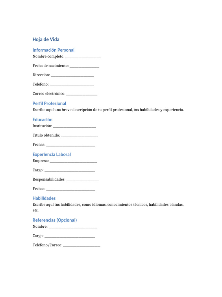 Hoja De Vida Formato Pdf