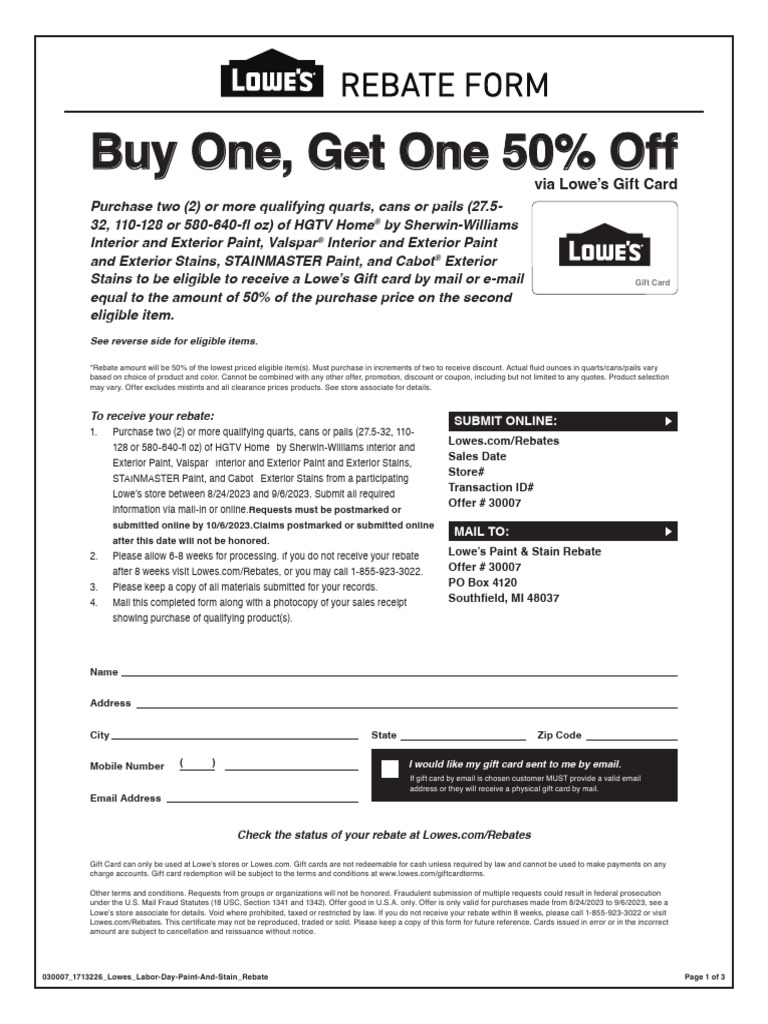 Lowes Paint and Stain Rebate | PDF | Rebate (Marketing) | Gift Card