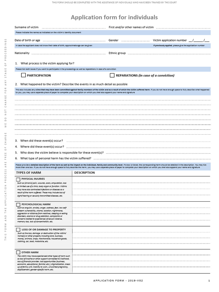 Application Form For Individuals: Participation Reparations | PDF ...