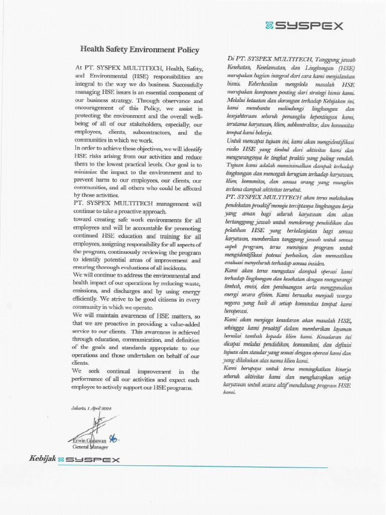 Hse Policy Syspex Multitech | PDF