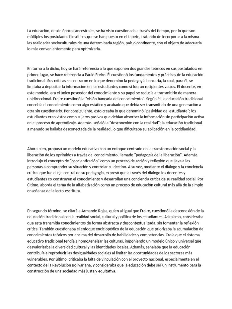 Cuartilla Freire-Rojas | PDF | Conocimiento | Educación en artes liberales