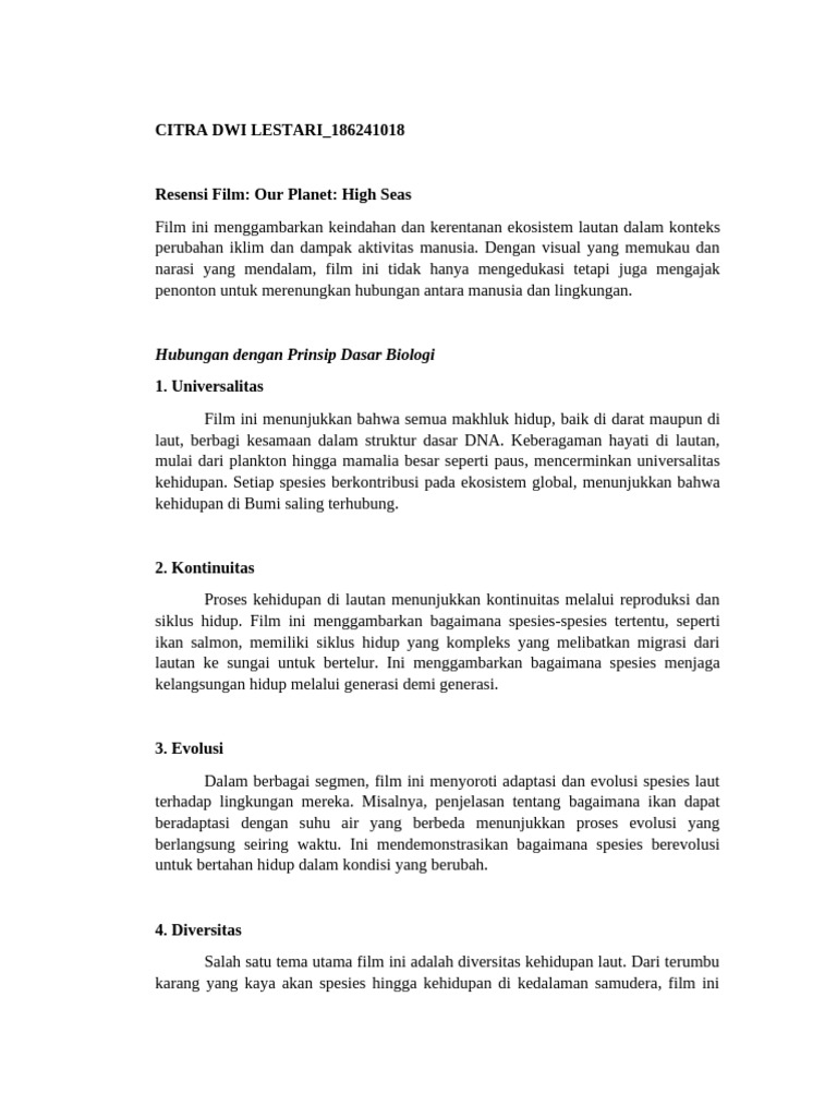 Biologi dalam Film Our Planet: High Seas | PDF | Kesehatan Holistik