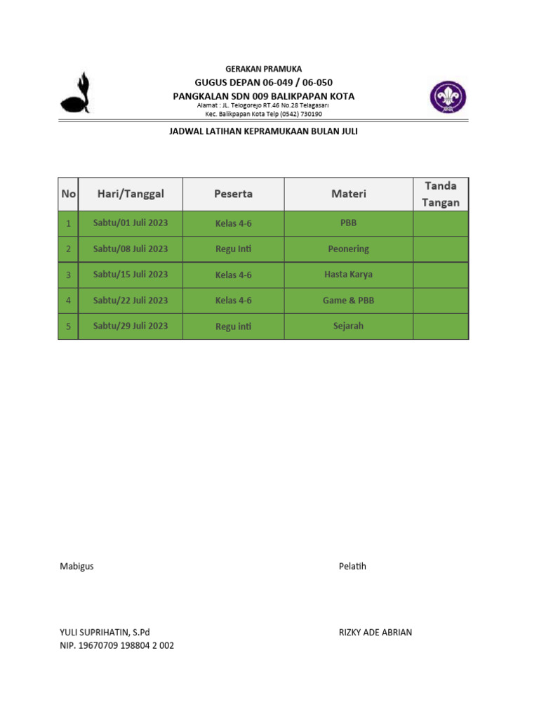 Jadwal Latihan Bulanan | PDF