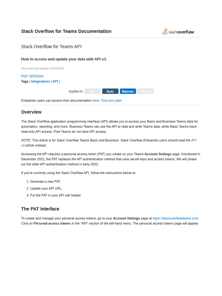 TEAMS Stack Overflow for Teams API | PDF | Software Engineering | Computing TEAMS Stack Overflow for Teams API | PDF | Software Engineering | Computing