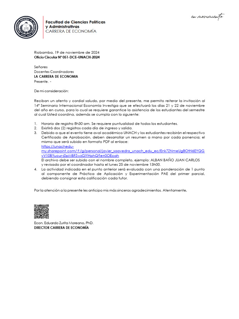 Oficio Circular #051-DCE-UNACH-2024-signed | PDF | Crecimiento personal y profesional | Negocios