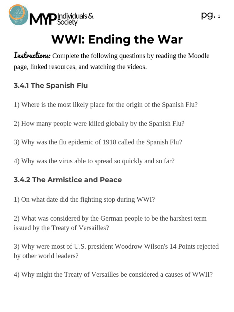 I&S - Worksheet - WWI - End of The War | PDF | Politics | Travel