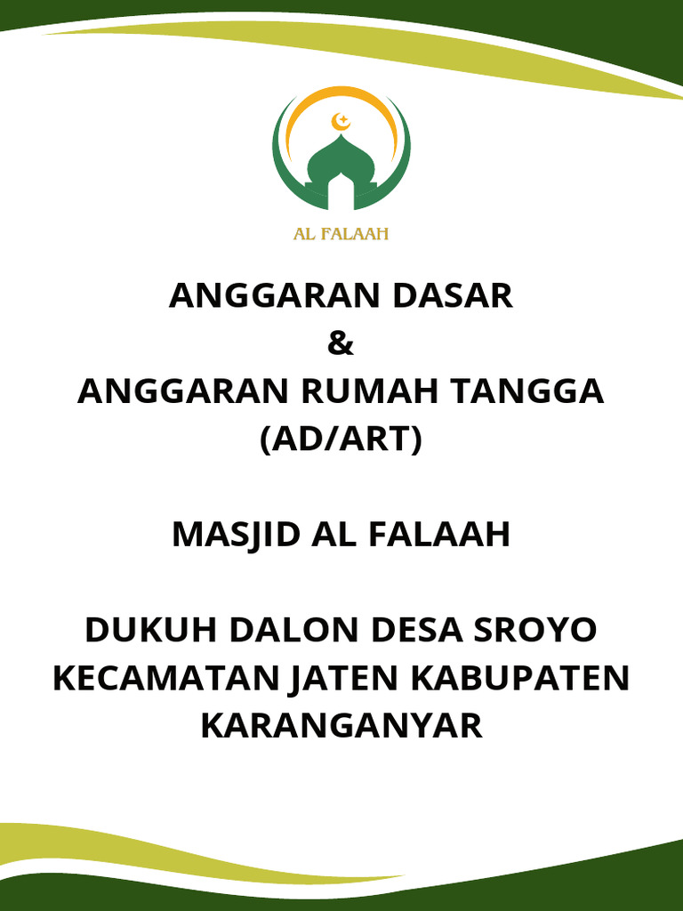 AD/ART Takmir Masjid Al Falaah | PDF