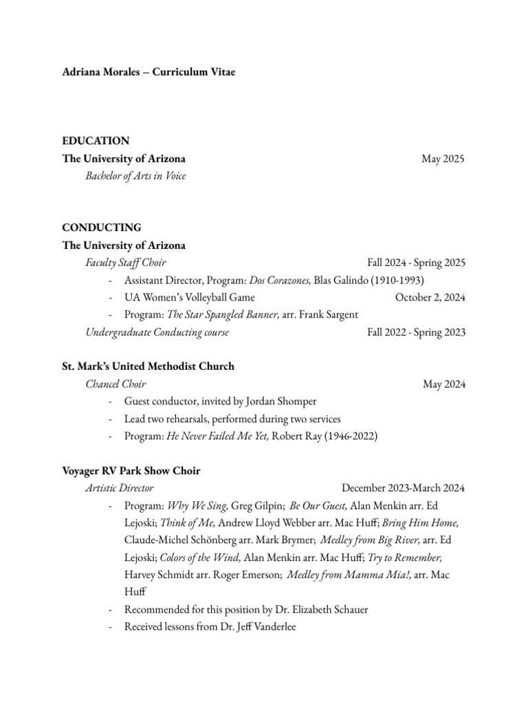 Adriana Morales - Curriculum Vitae | PDF | Choir
