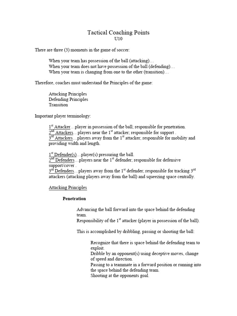 U10 Tactical Coaching Points | PDF | Forward (Association Football ...