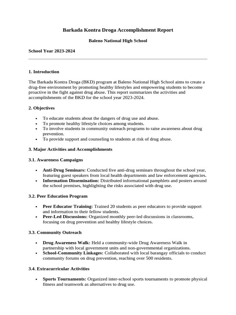 Barkada Kontra Droga Accomplishment Report | PDF | Community