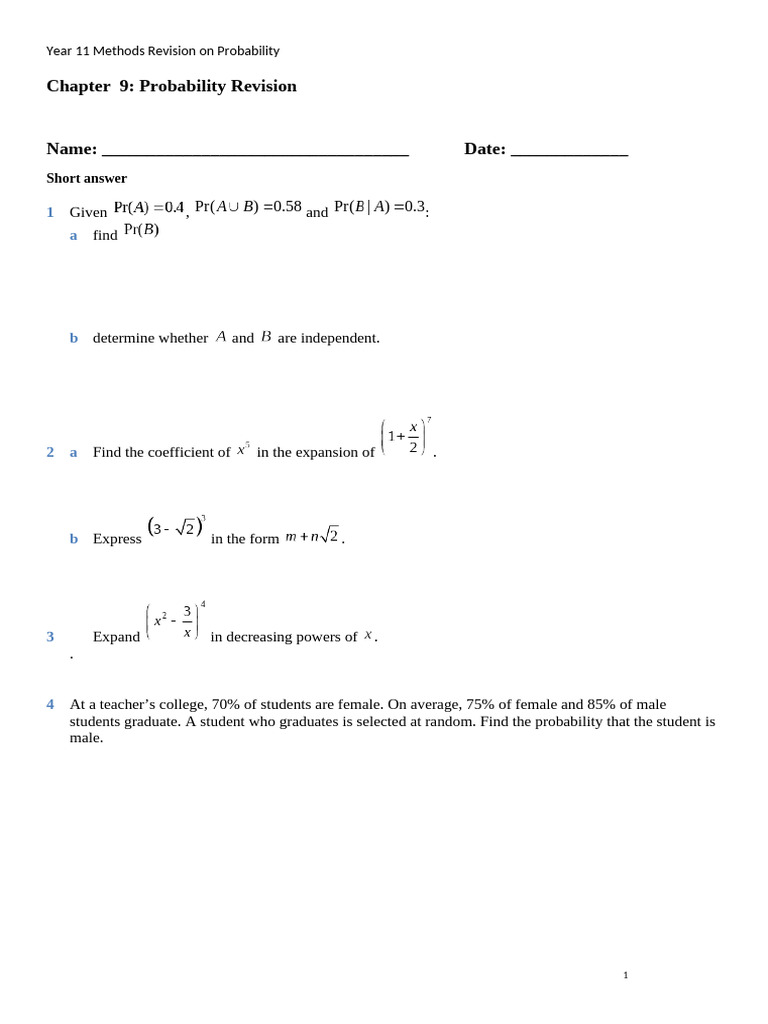Probability Revision Chapter Review | PDF | Prime Number | Mathematics